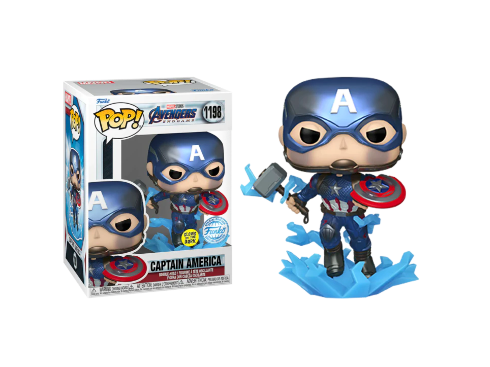 Funko Pop Avengers 4 Endgame Captain America with Mjolnir Metallic GITD Kraken Collectibles